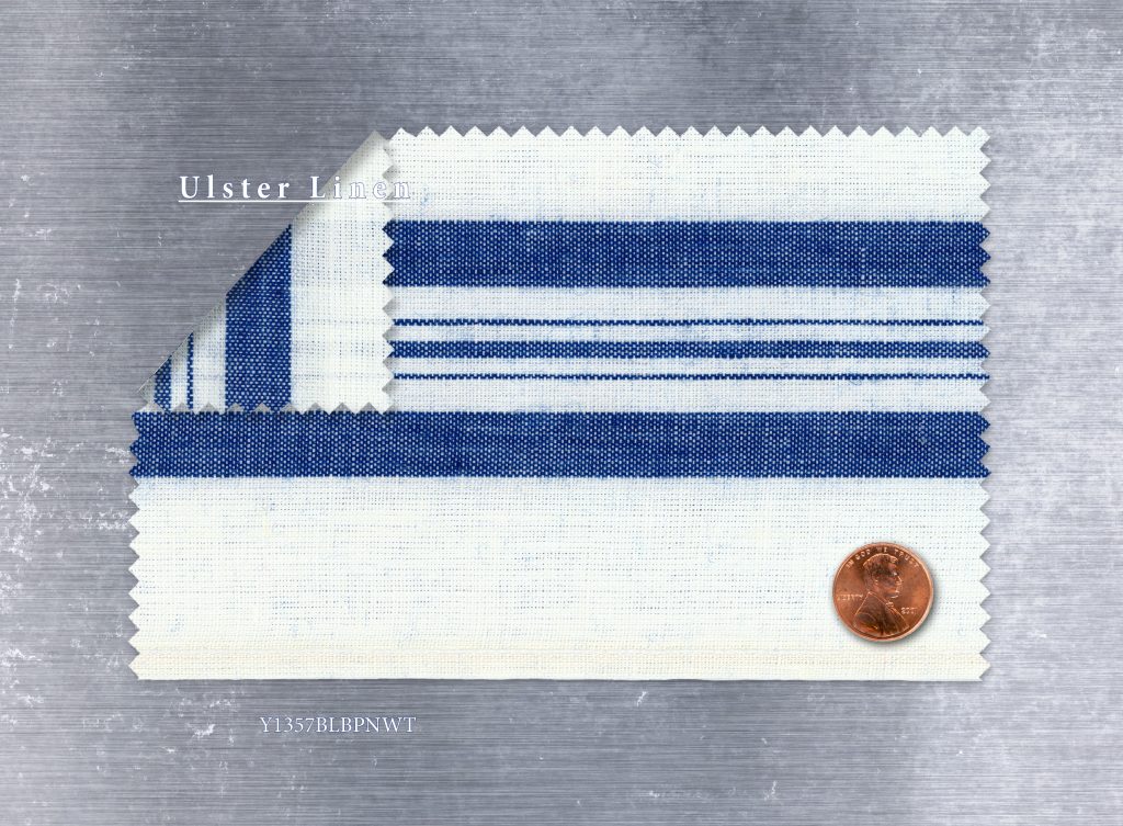 Pinstripe White and Blue Toweling - 100% Linen - Ulster Linen